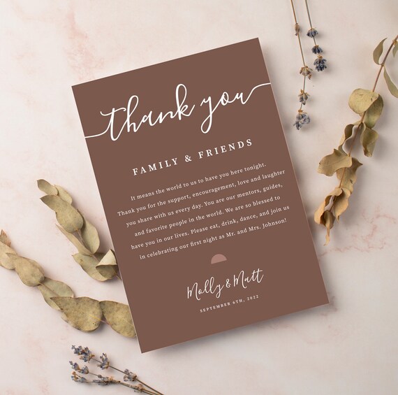 PRINTED Wedding Table Thank You Card Thank You Napkin Note - Etsy