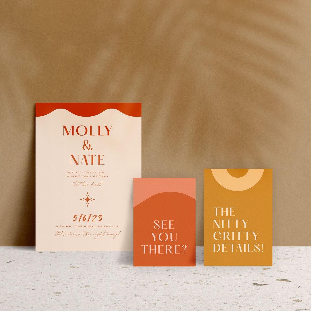 PRINTED Colorful Wedding Invitation Suite, Personalized Wedding Invite ...