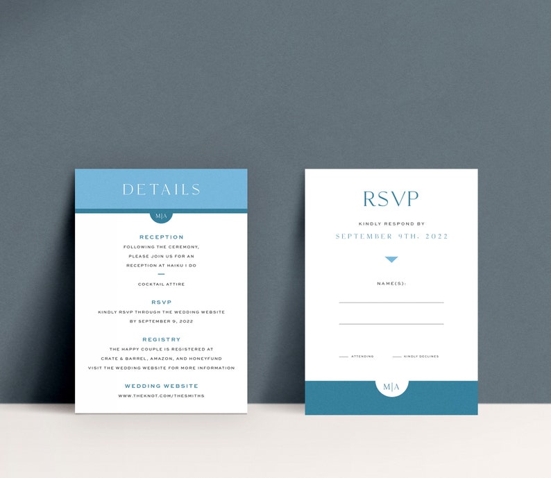 Modern Blue Wedding Invitation Suite: Personalized Ampersand Design - Etsy