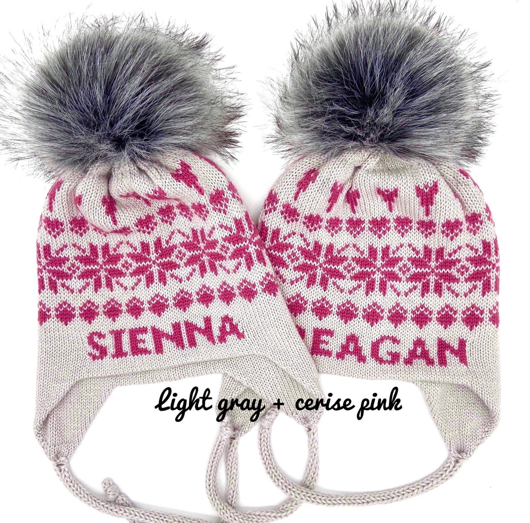 Knitted Baby Girl Winter Hat, Girl Winter Hat With Name, Personalized ...