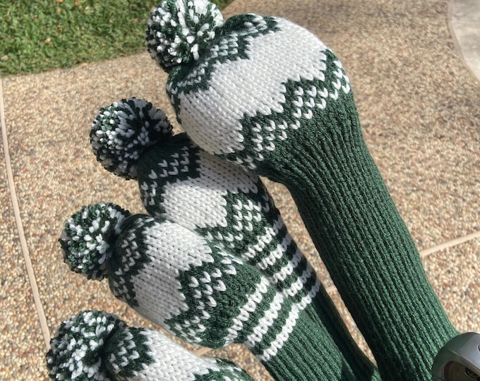 Custom Knitted Golf Club Head Covers With Pom Poms or Tassels, Driver ...