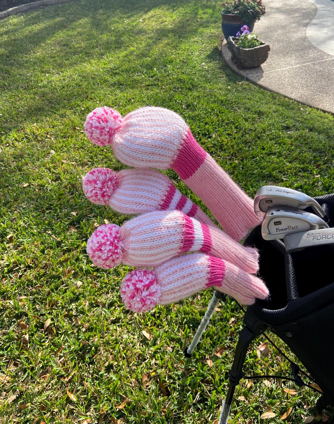 Handcrafted Knit Golf Club Headcovers: Customizable Pom-pom or Tassel ...