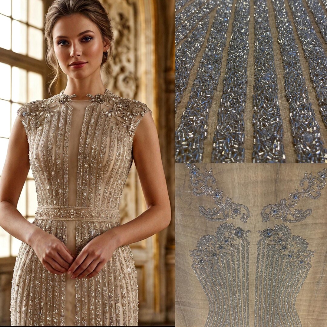 Beaded Bridal Lace Fabric Panel, Wedding Lace Panel, Embroidered ...