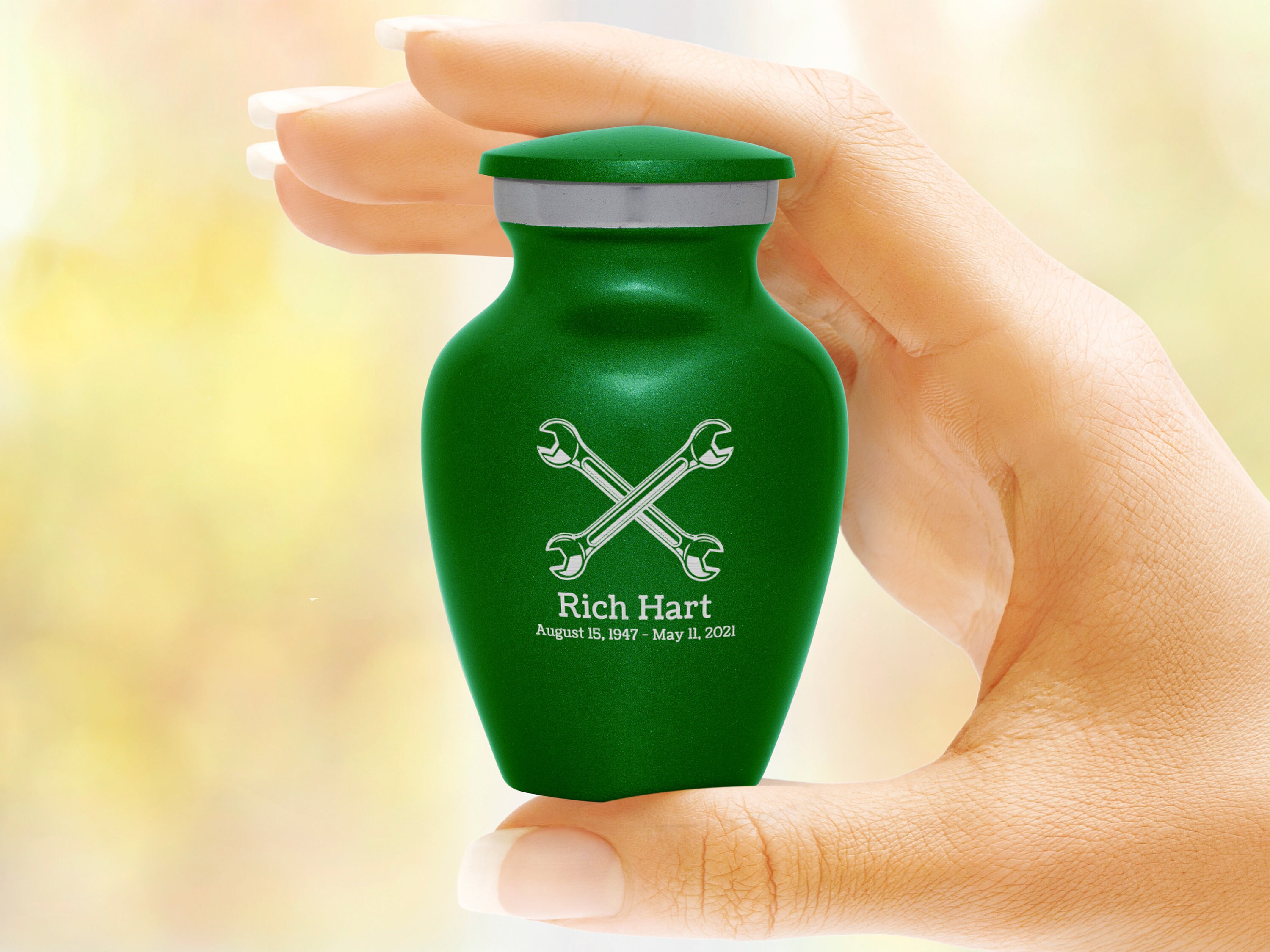 Mechanic Keepsake Cremation Urn - Engraved Crossed Wrenches ...