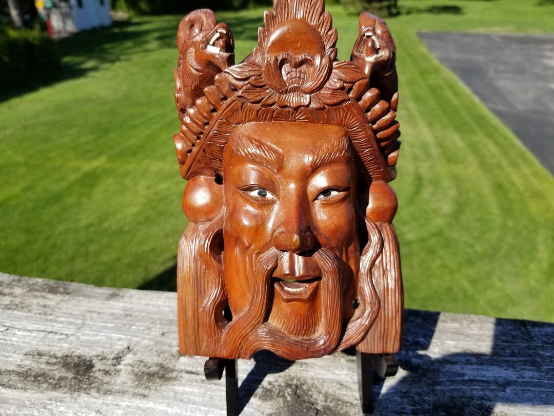 Vintage Hand Carved Rosewood Chinese Emperor Mask, Rosewood Mask ...