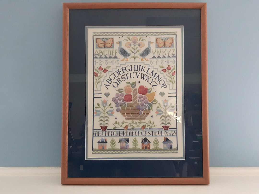 Vintage Counted Cross Stitch Sampler, Framed and Matted Counted Cross ...