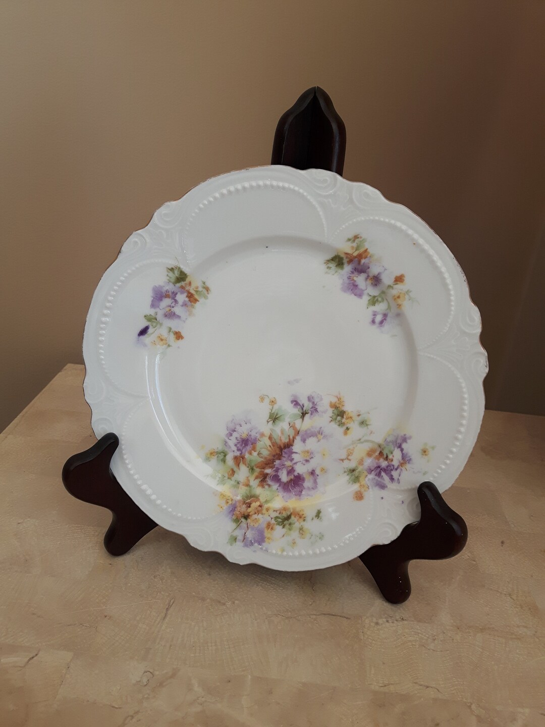 Vintage China Plate, Collectible China Plate, Purple and Yellow Flower ...