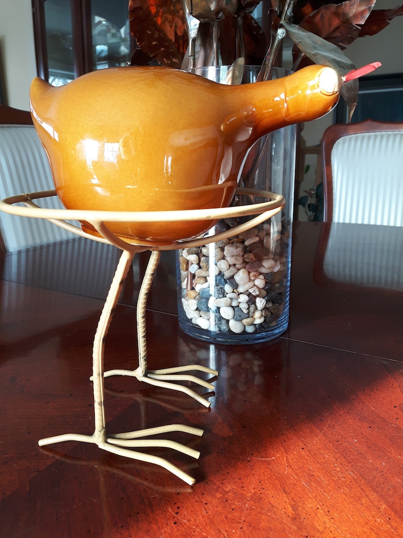 Vintage Signed Ceramic Chicken on Wire Leg Stand - Etsy