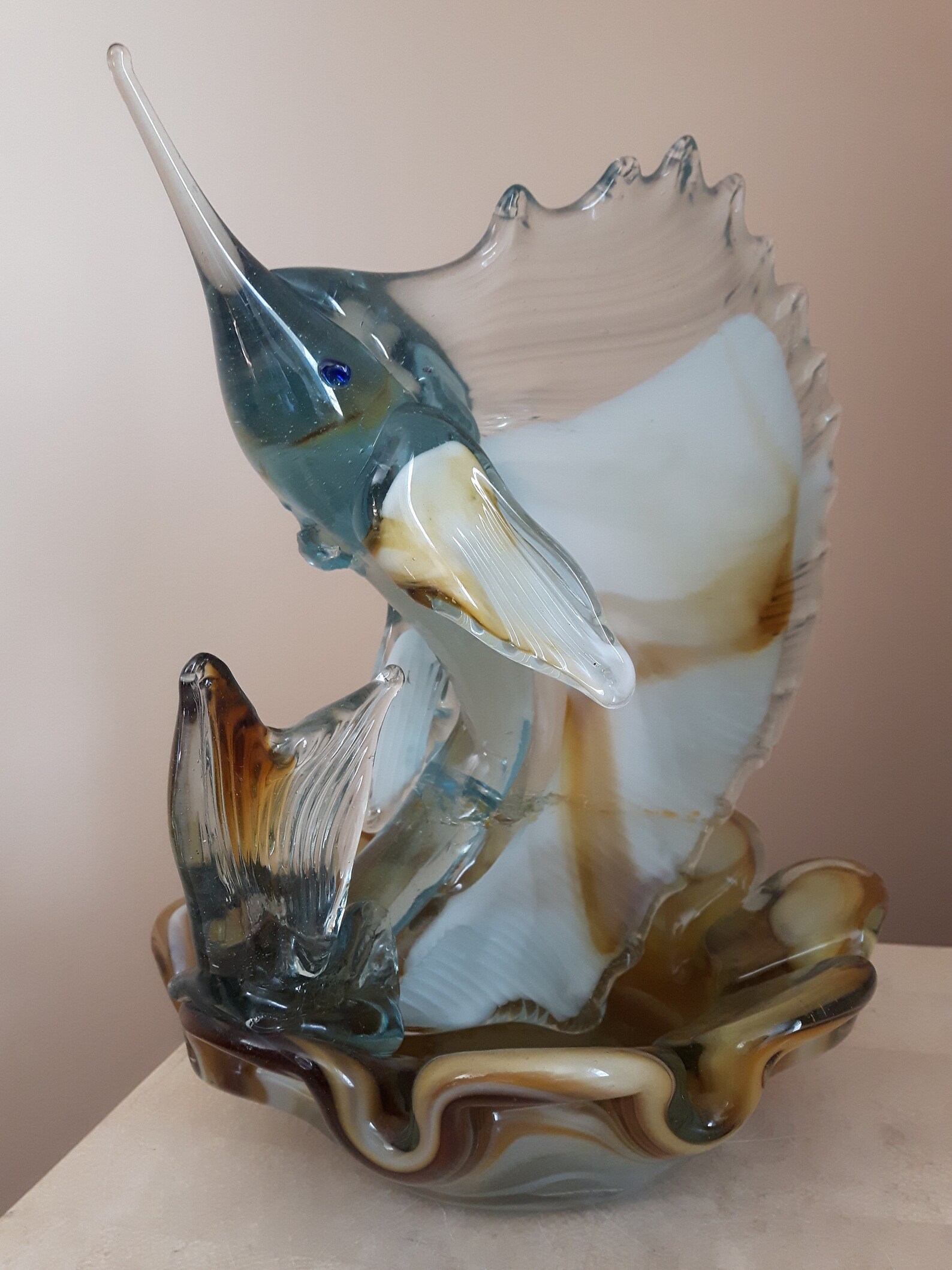 Hand Blown Art Glass Swordfish Ashtray, Murano Style Blown Glass ...