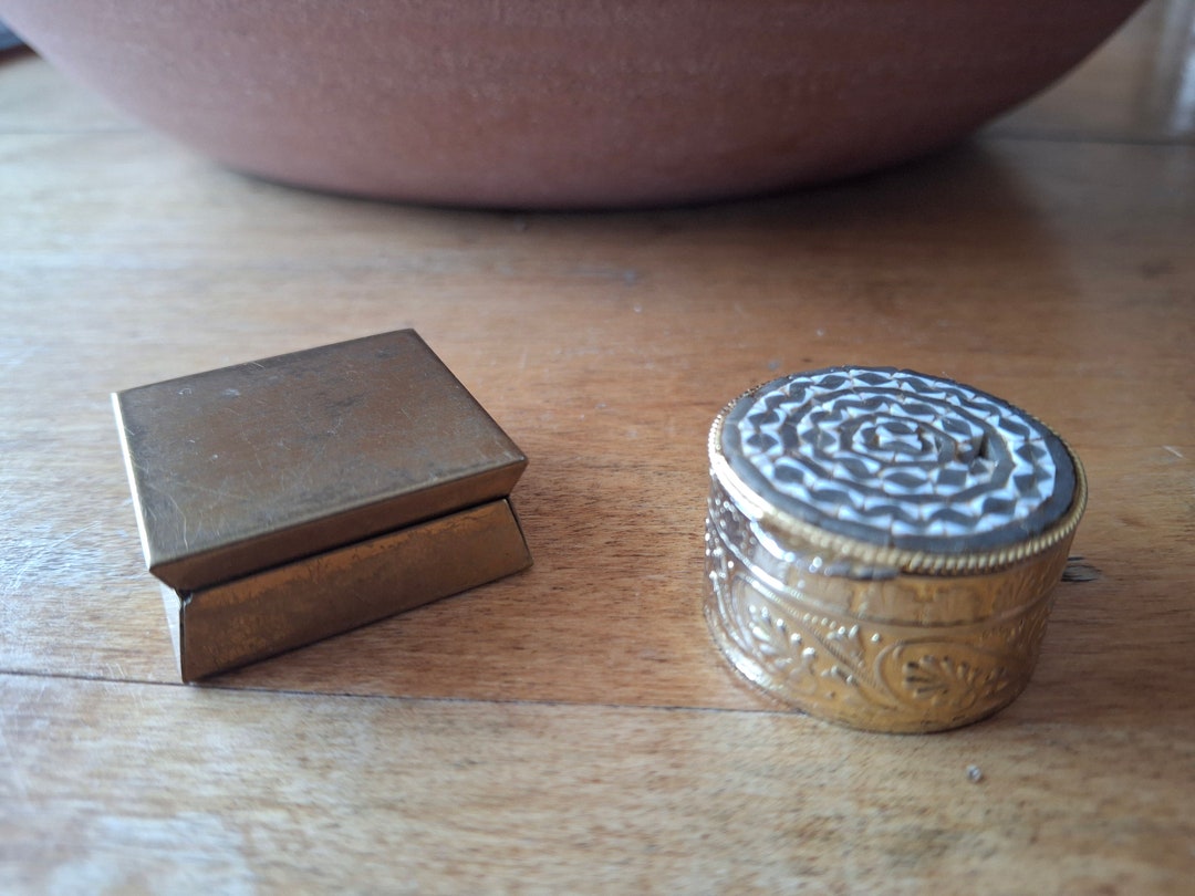 Vintage Brass Pill Boxes, Micro Mosaic Pill Box Made in Italy, Square ...
