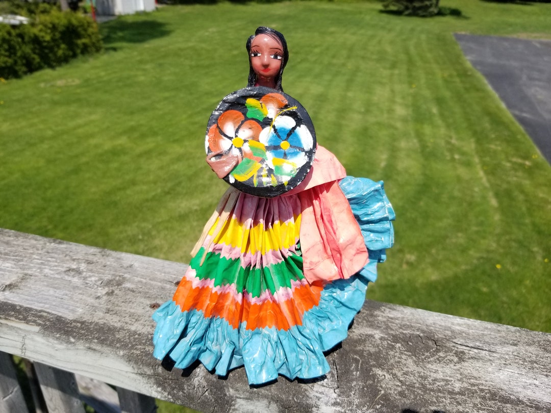 Mexican Papier Mache Souvenir Doll, Vintage Paper Display Doll Made in ...
