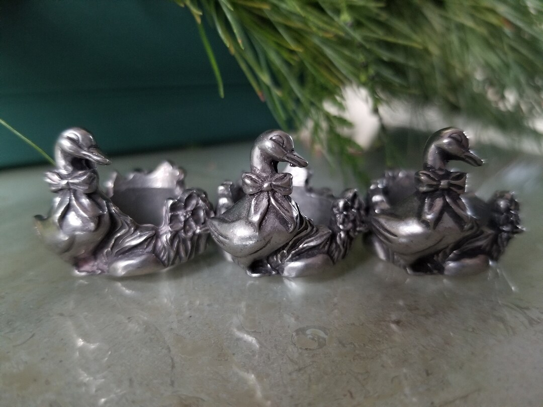 Set of Three Vintage Pewter Napkin Rings, Duck Napkin Rings, Small ...