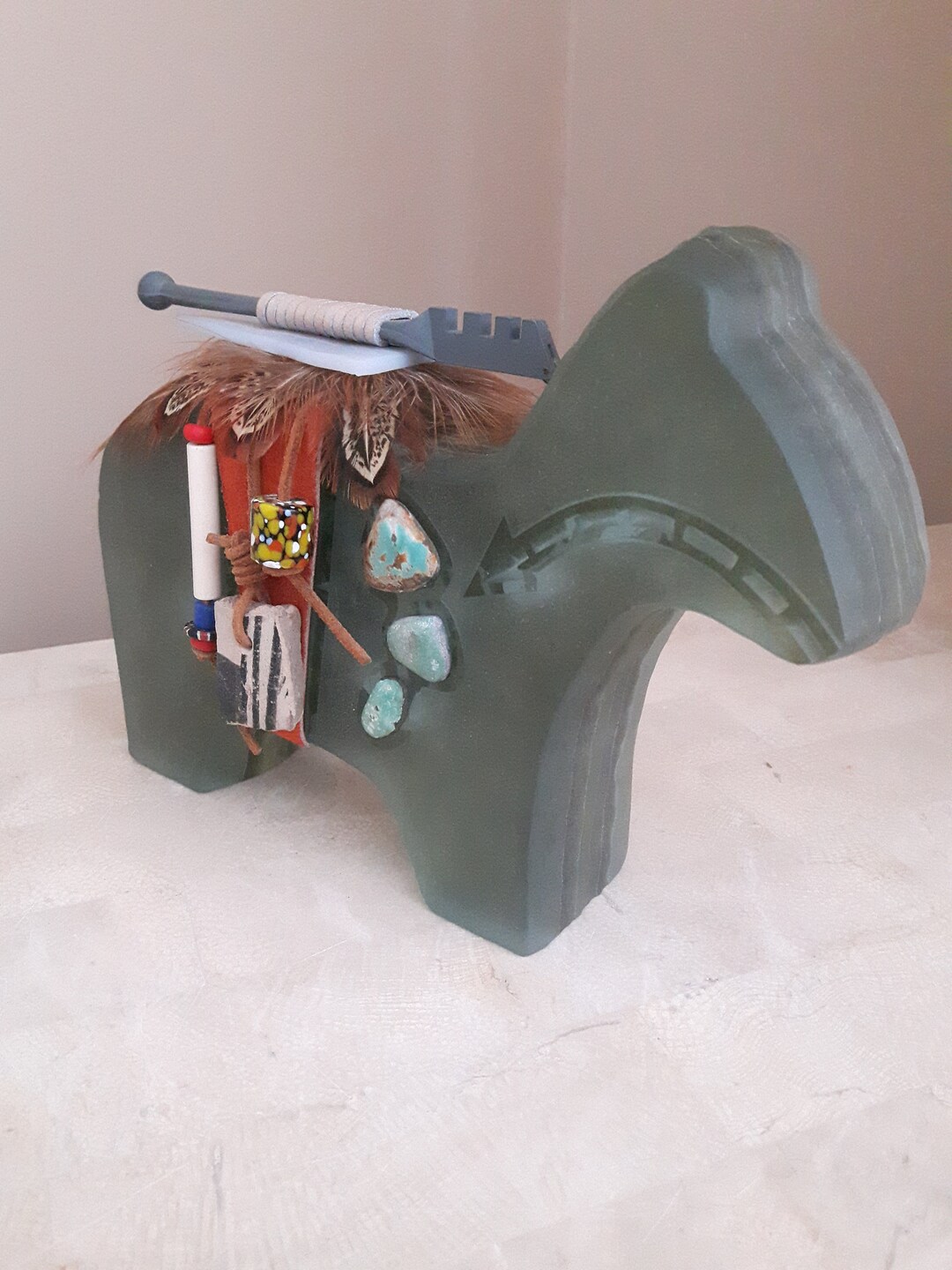REDUCED!! Vintage Engraved Green Glass South West Fetish Horse ...
