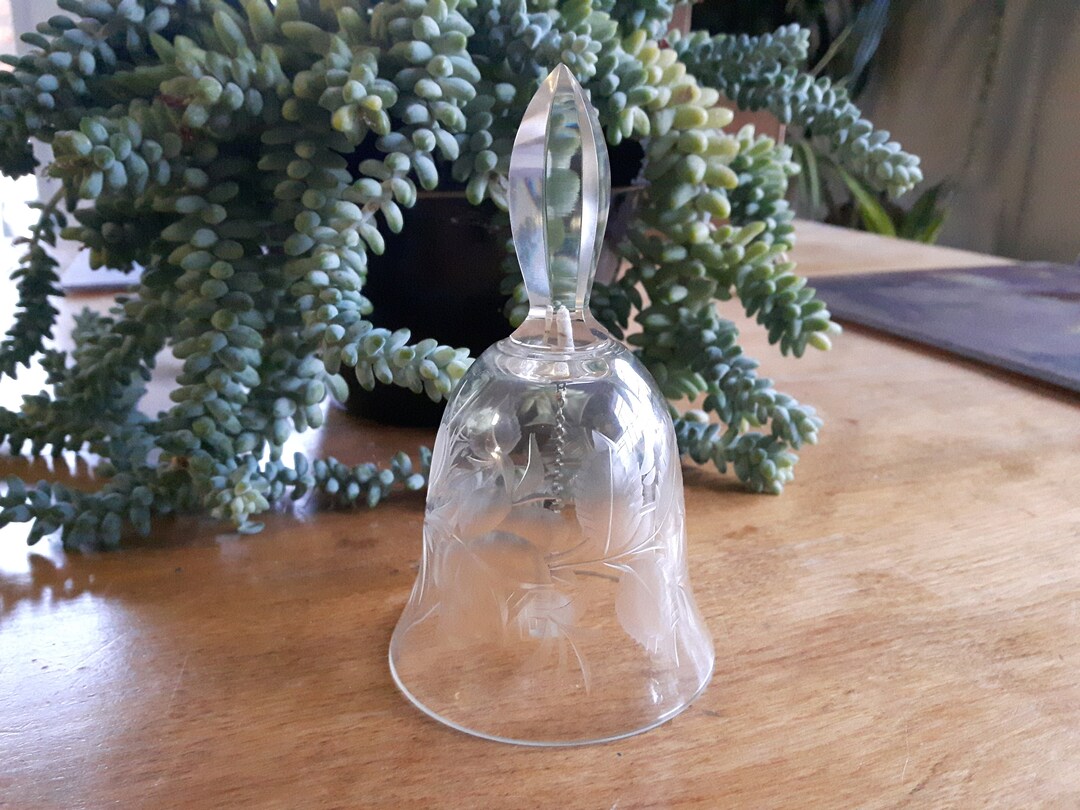 Vintage Etched Crystal Bell: Floral Design, Glass Clapper - Etsy