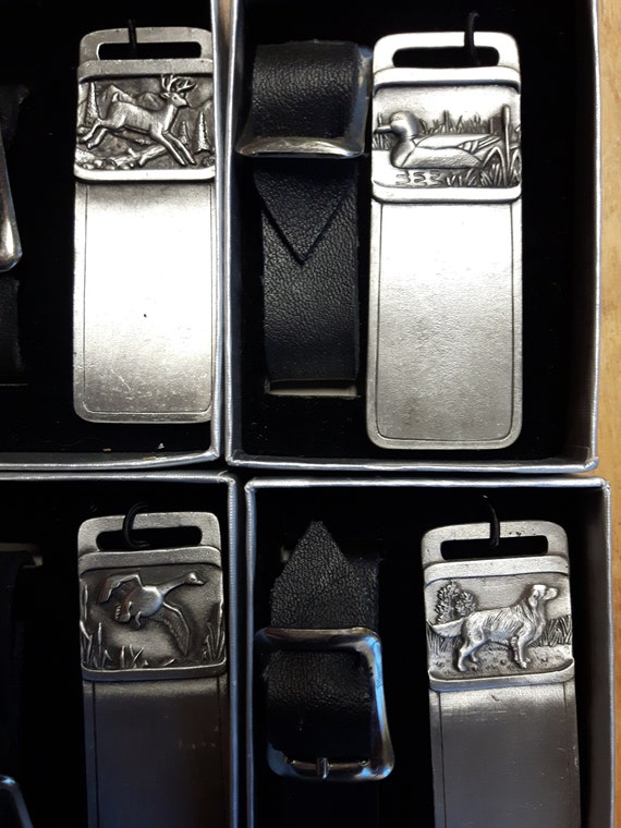 Vintage Pewter Luggage Tag with Leather Strap: Engrav… - Gem