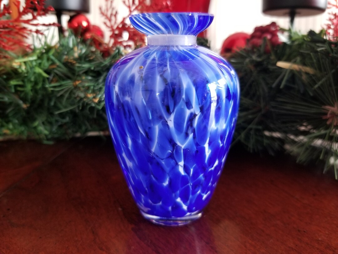 Vintage Blown Glass Murano Style Vase, Cobalt Blue Cased Glass Vase ...
