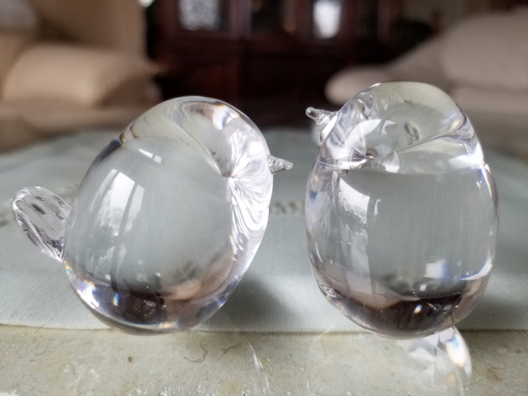 Pair Blown Glass Bird Paperweights, Small Blown Glass Birds, Glass ...