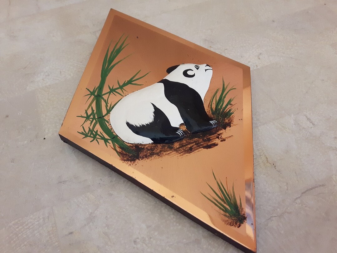3D Panda Painting on Copper Background, Panda on Copper Wall Plaque ...