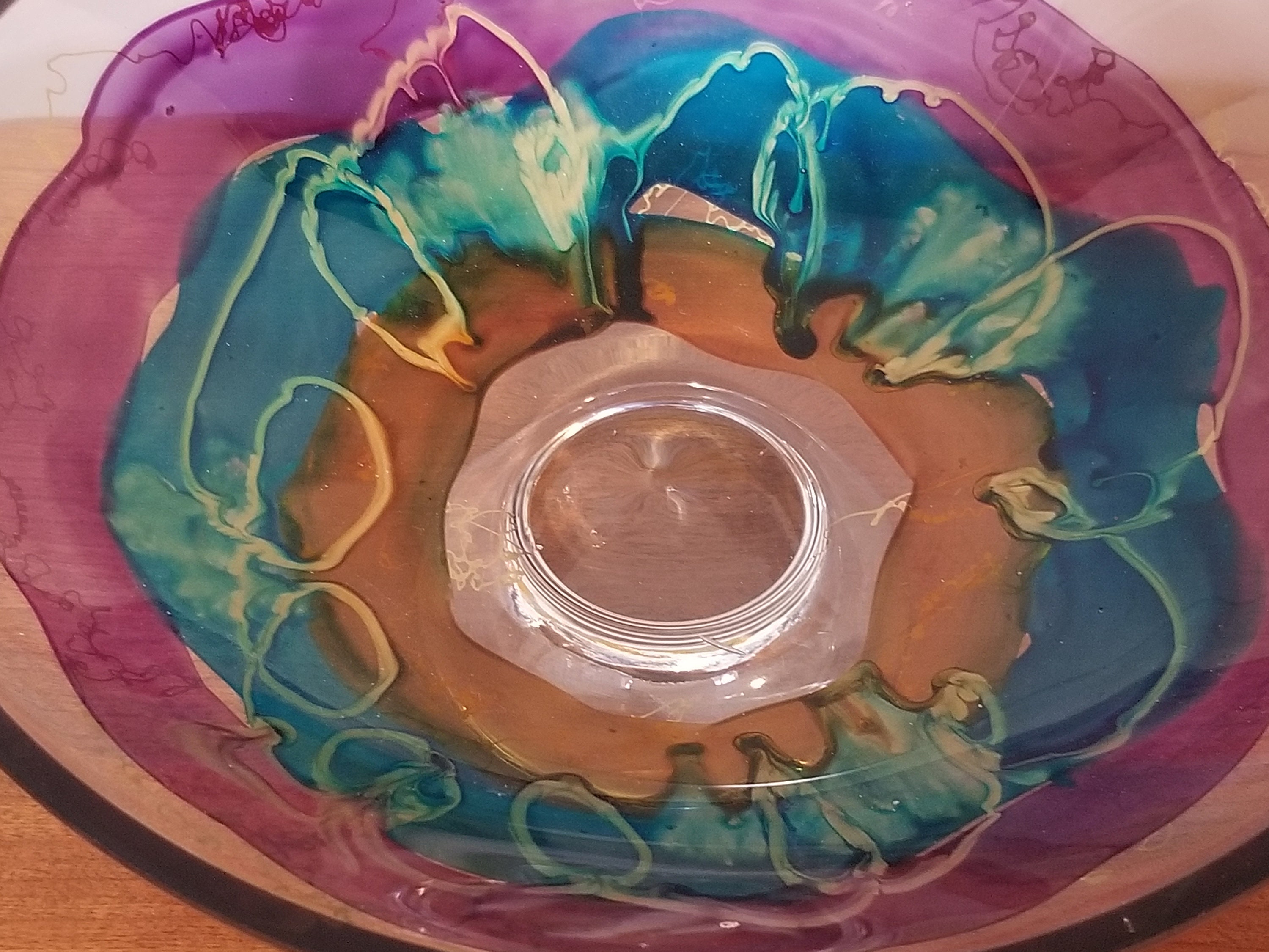 Hand Blown Art Glass Dish Made in Romania, Art Glass Centrepiece Dish ...