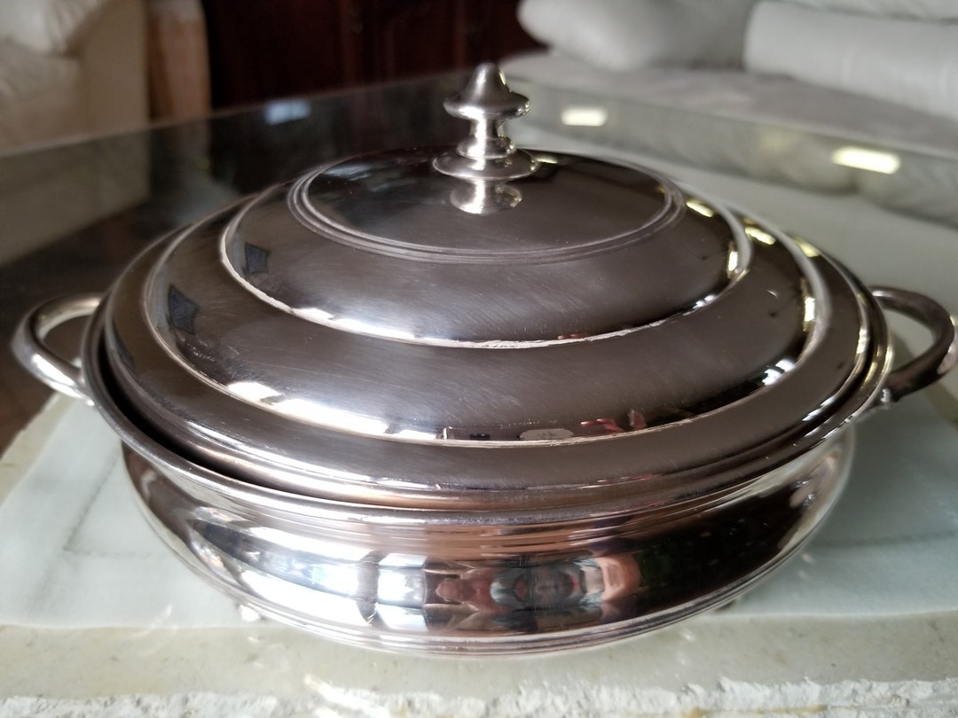Antique Silver Plated Covered Dish, Two Handled Serving Dish With Lid ...