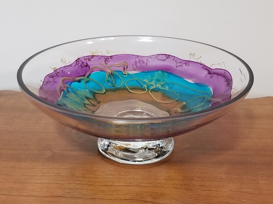 Hand Blown Art Glass Dish Made in Romania, Art Glass Centrepiece Dish ...