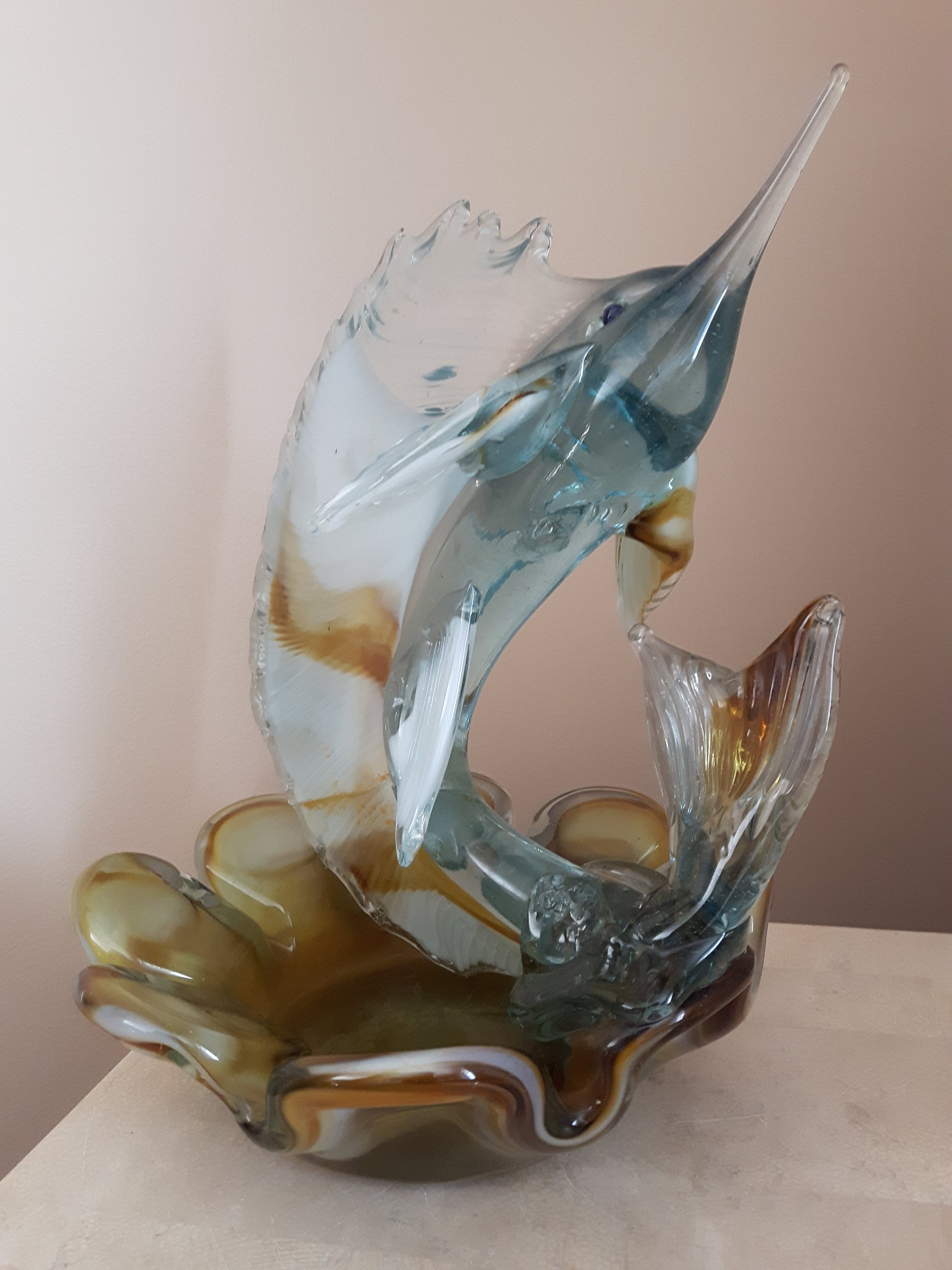 Hand Blown Art Glass Swordfish Ashtray, Murano Style Blown Glass ...