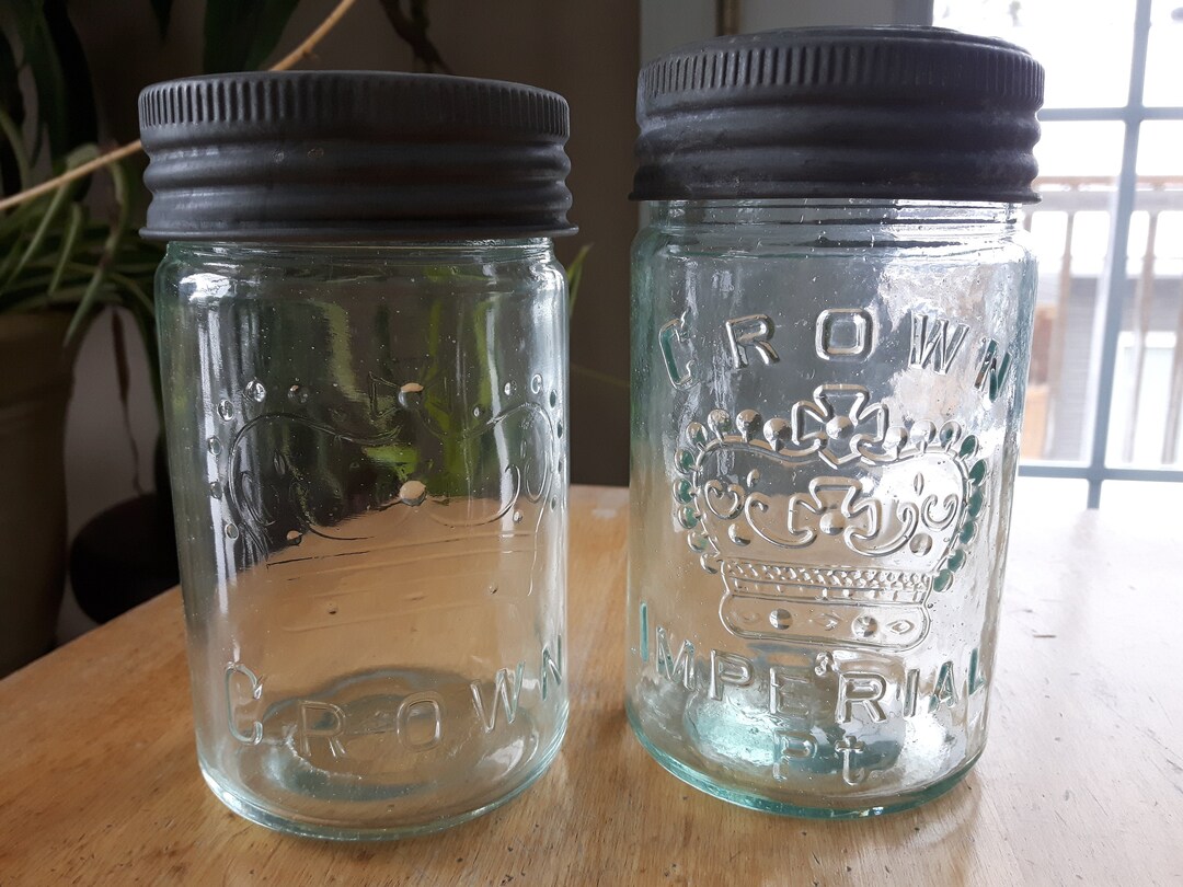Antique Aqua Glass Crown Mason Jars, Dominion Glass Antique Mason Jars ...