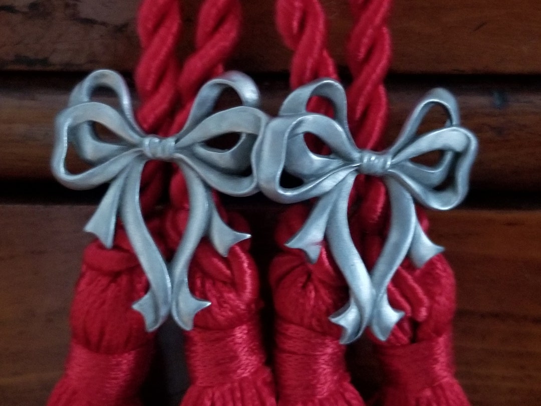 Pewter Bow Curtain Tie Backs, Red Cord With Pewter Bow Curtain Ties ...