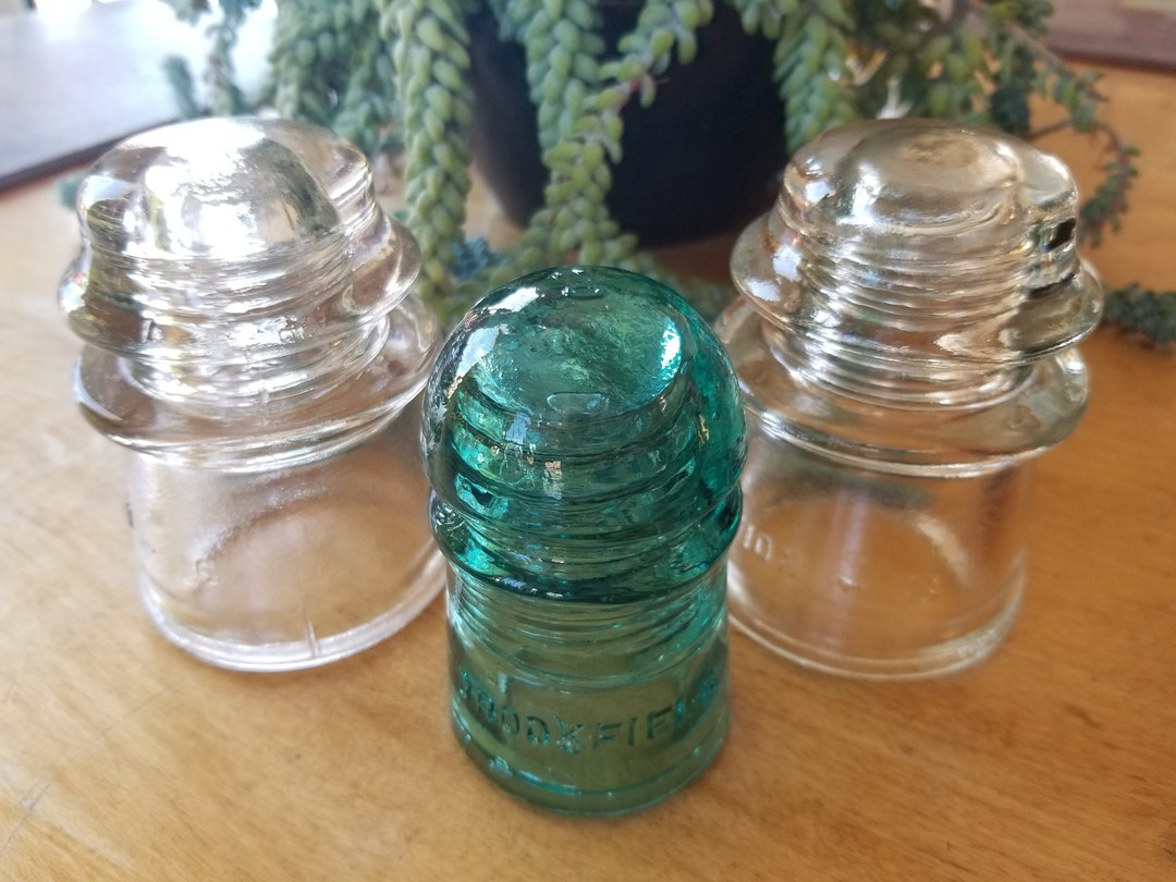 Vintage Glass Insulators, Teal Hand Blown Glass Brookfield Insulator ...