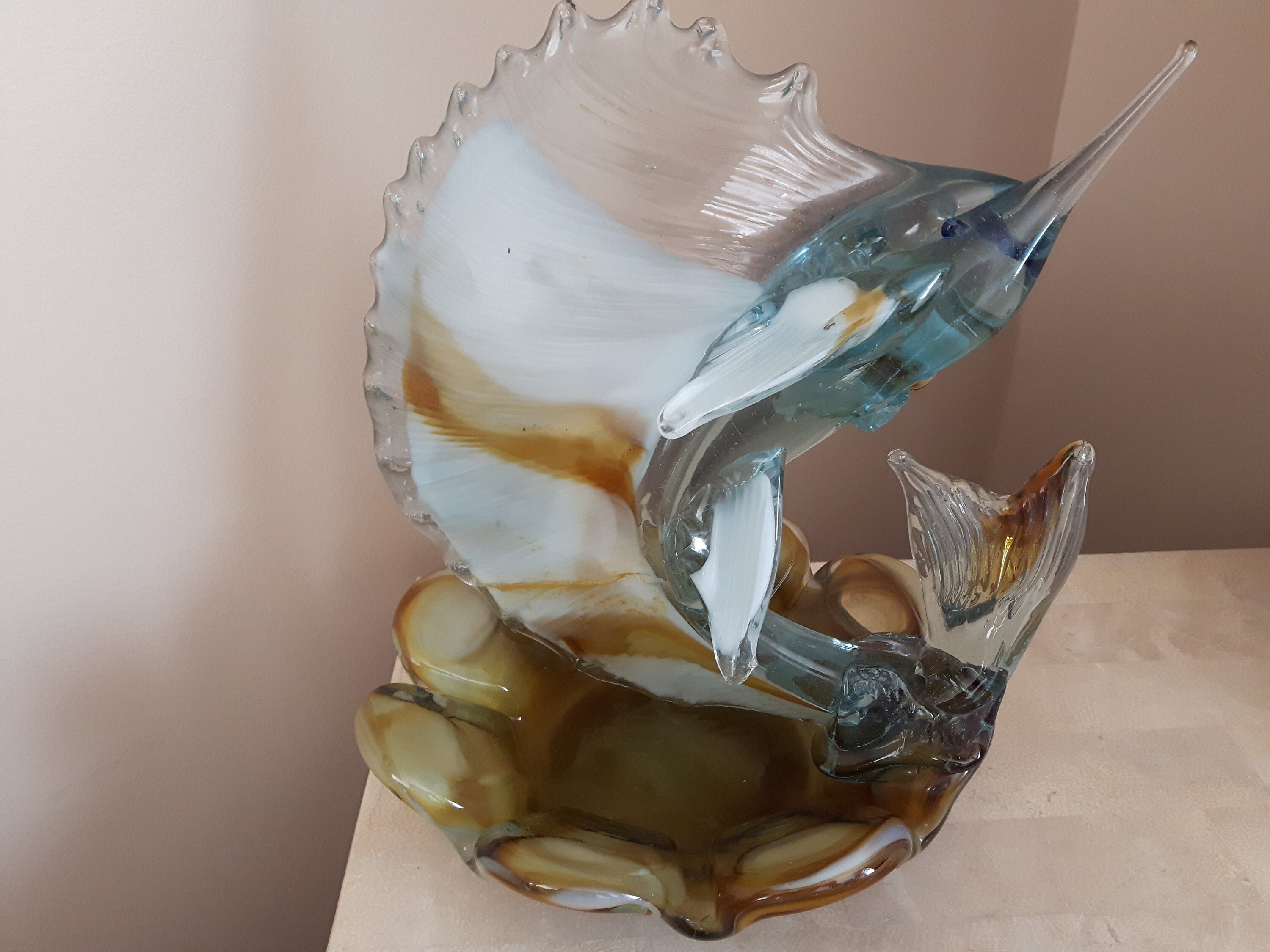 Hand Blown Art Glass Swordfish Ashtray, Murano Style Blown Glass ...