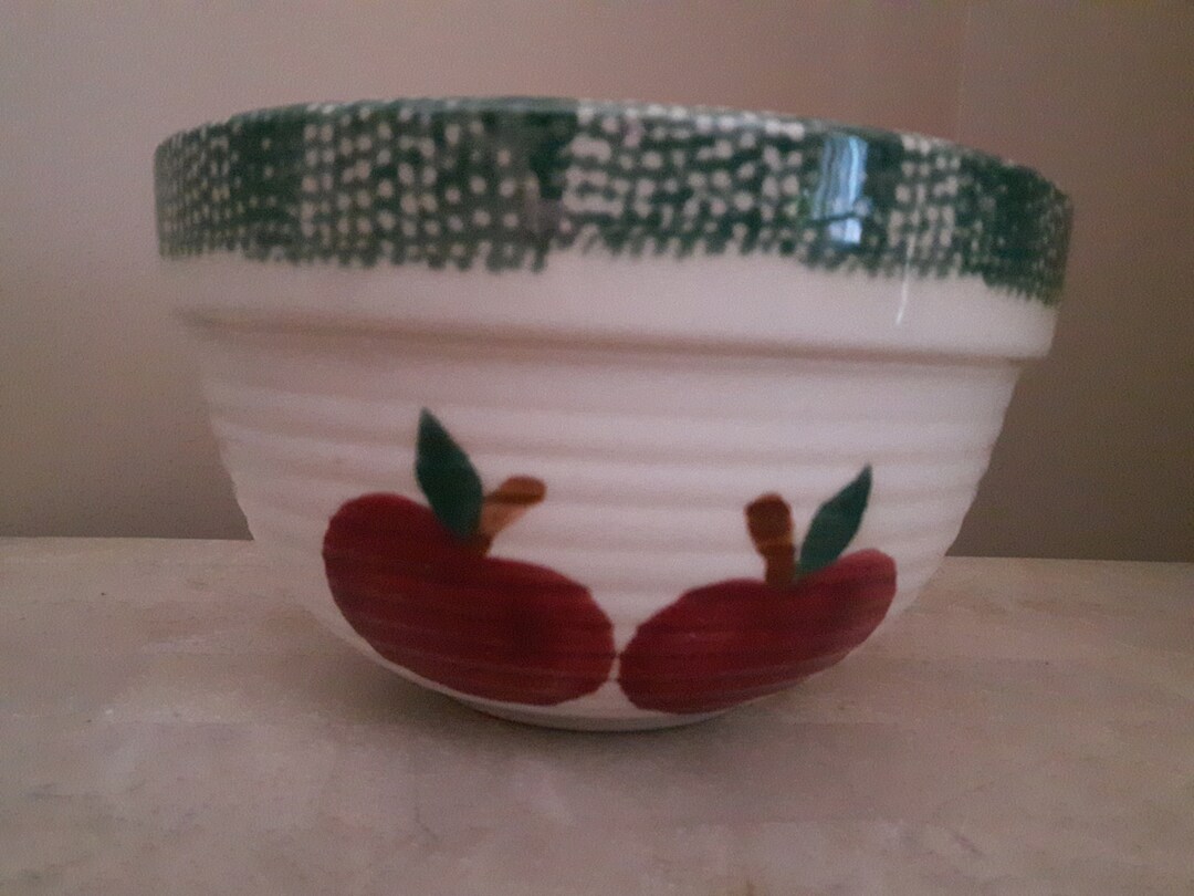 Vintage Stoneware Bowl: Apple Design, Spongeware Dish - Etsy