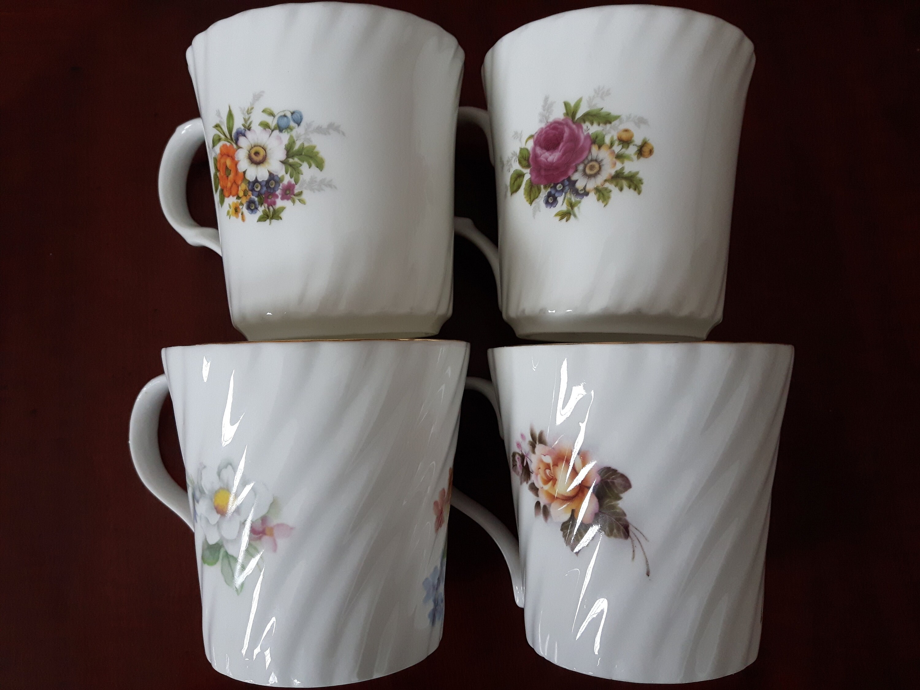 Set of 4 Crown Trent Fine Bone China Coffee Mugs Floral | Etsy