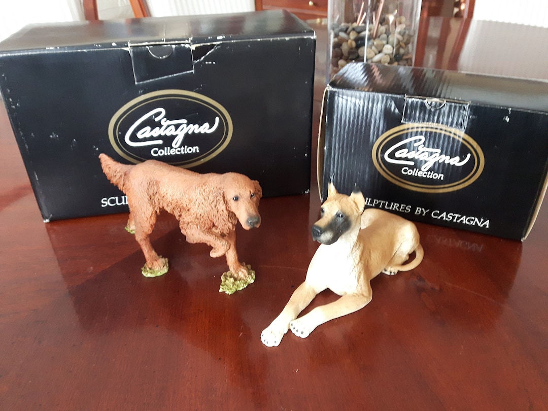 Vintage Castagna Resin Dog Figurines, Dog Sculptures by Castagna, Irish ...