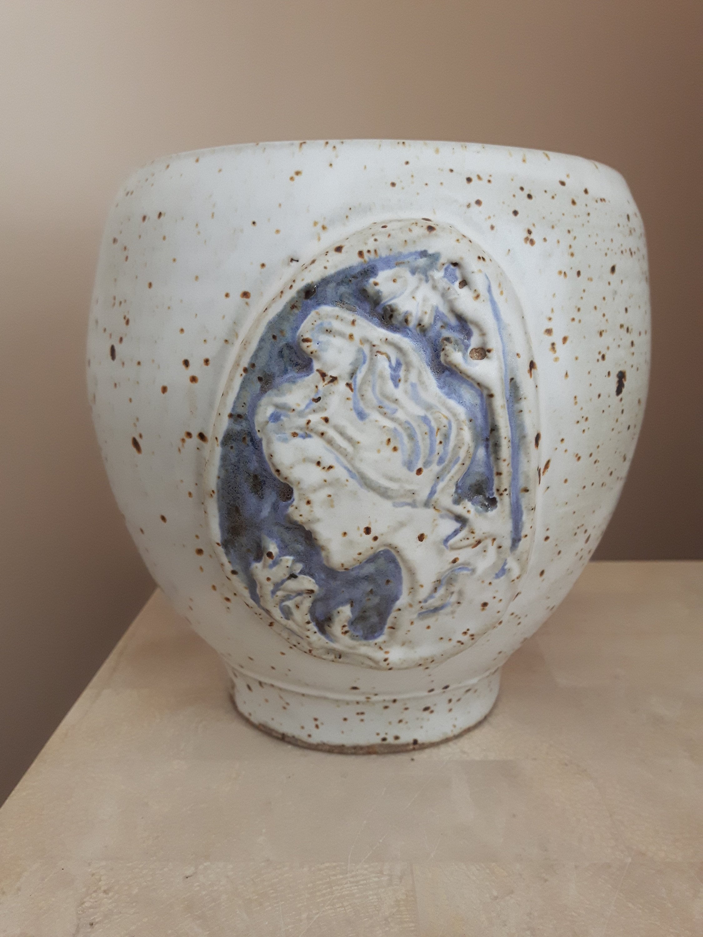 Speckled Grey Pottery Vase With Cameo Decorations Hand Signed - Etsy