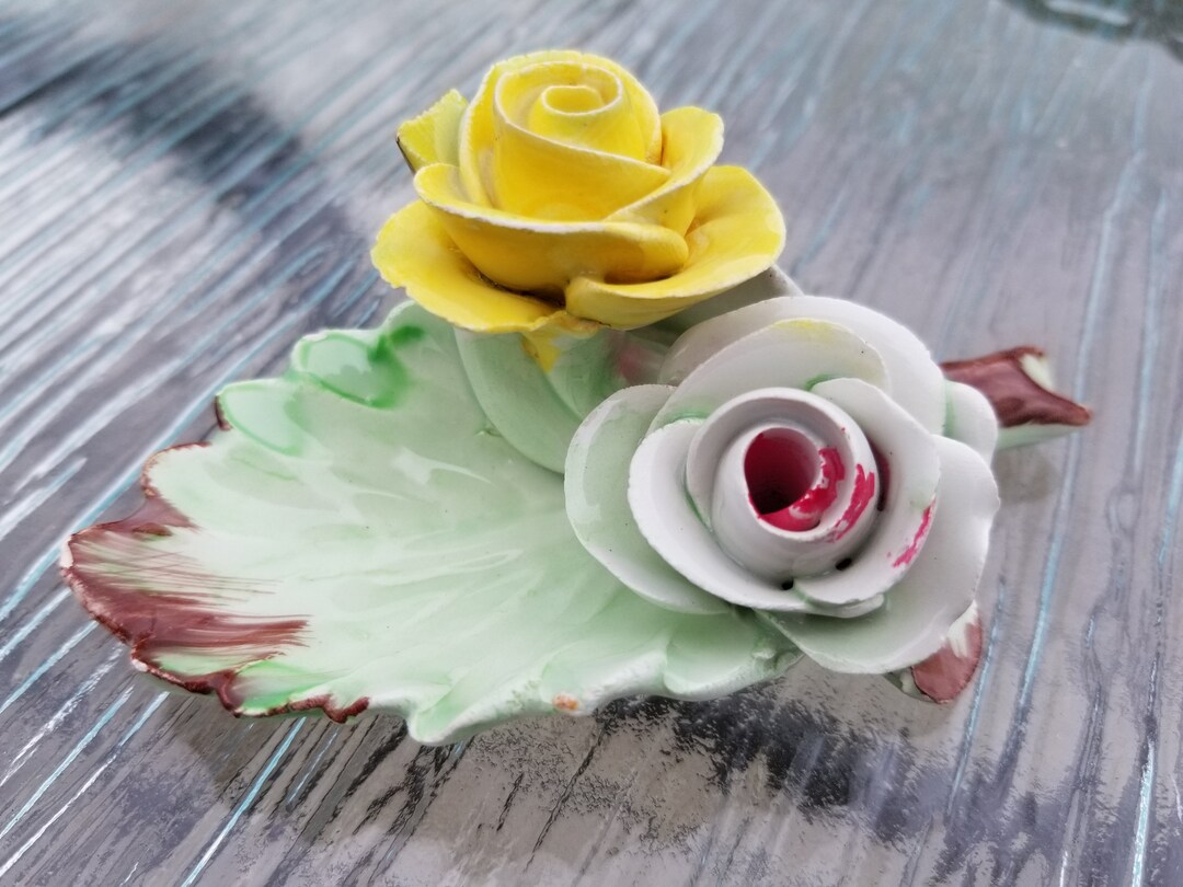 Capodimonte Roses on Leaf, Roses on Leaf Trinket Dish, Capodimonte Ring ...