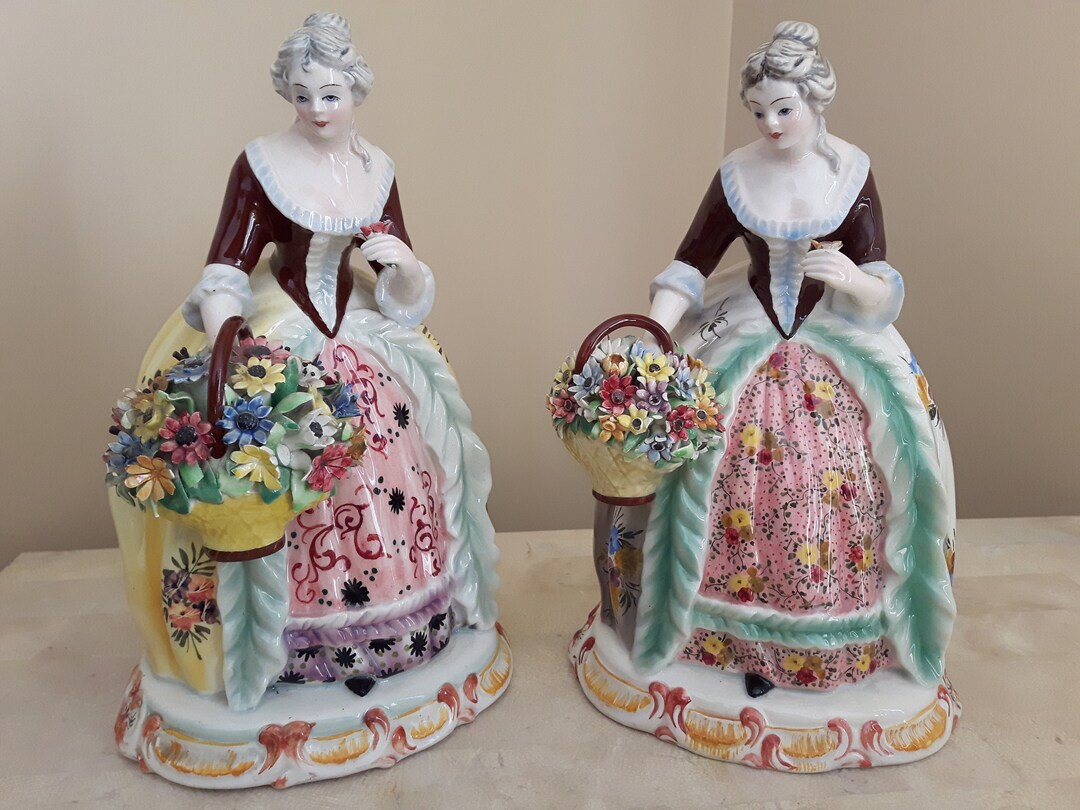 Mid Century Hand Painted Italian Porcelain Figurine: Woman With Flower ...