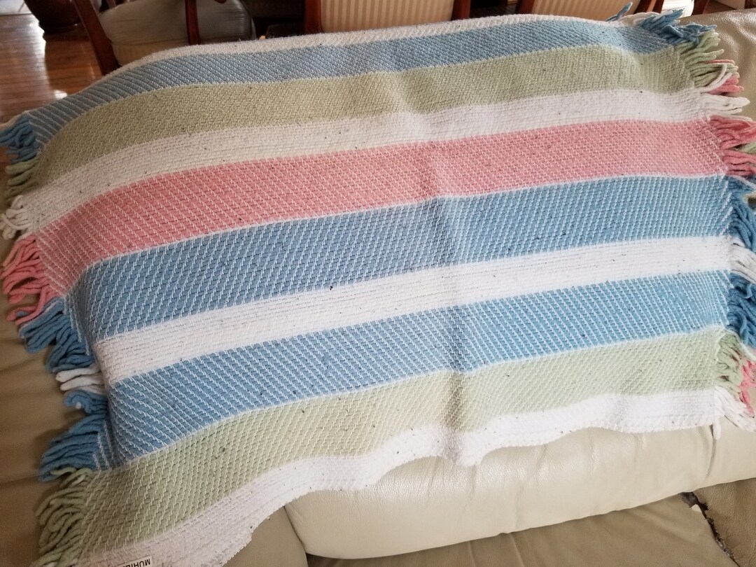 Vintage Hand Made Blanket Throw, Pastel Colours Striped Throw Blanket ...