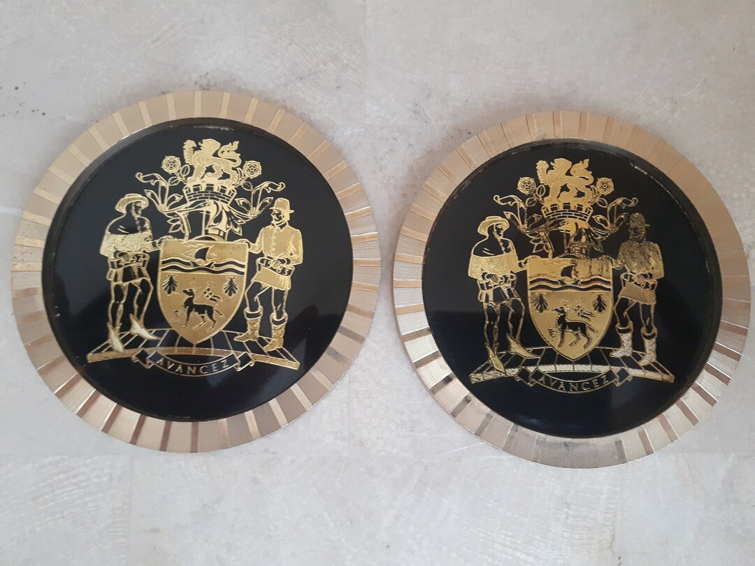Placas de metal del escudo de armas de St. John's Newfoundland, juego ...