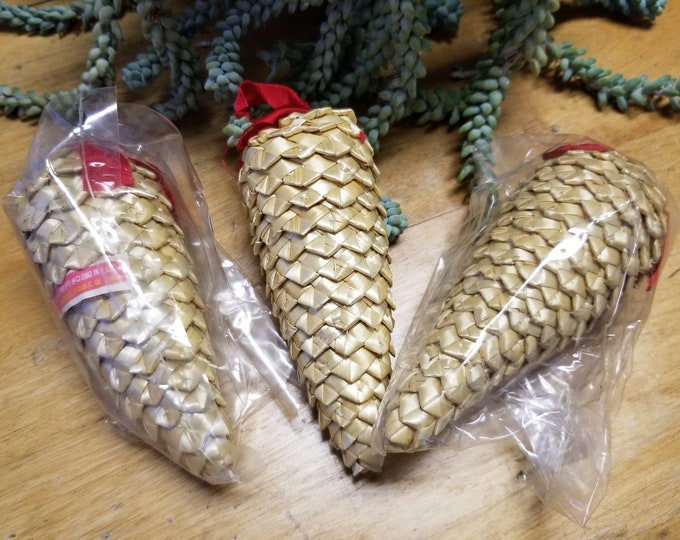 Set of 3 Vintage Straw Pine Cone Ornaments Made in the People's ...