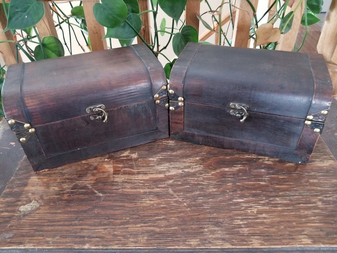 Lightweight Wood Treasure Chest Storage Boxes, Pair of Keepsake Boxes ...