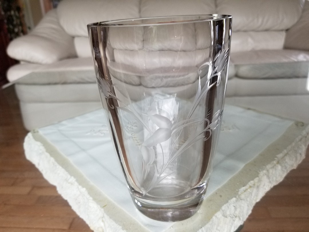 Vintage Orrefors Crystal Etched Glass Vase, Orrefors Crystal Oval Vase ...