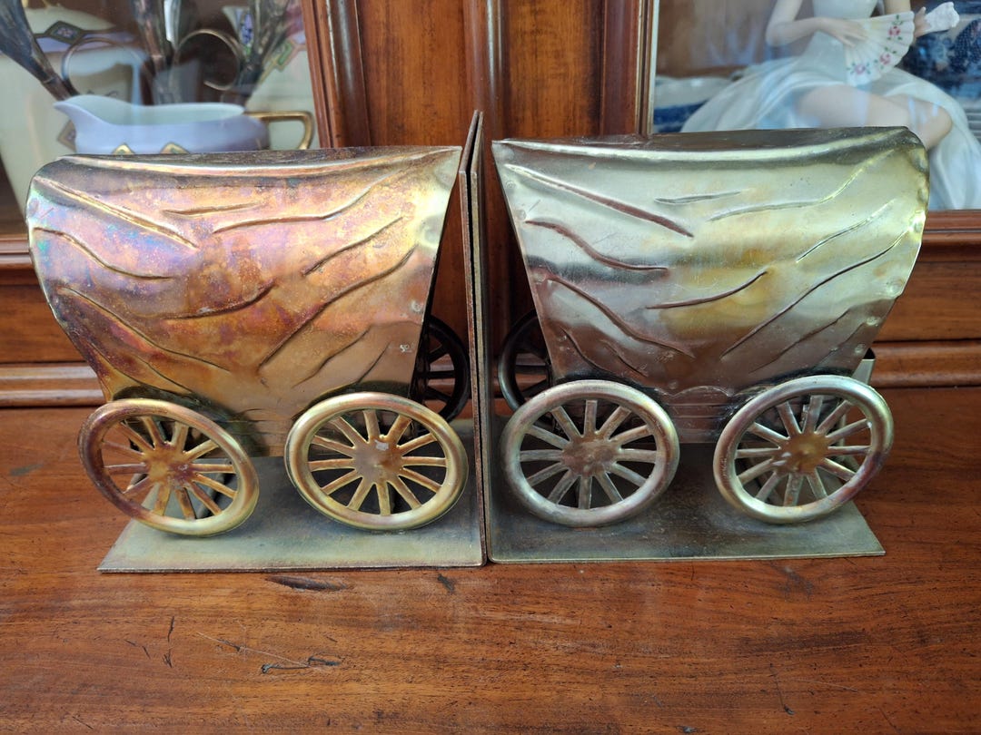 Vintage Stagecoach Metal Bookends, Covered Wagon Bookends, Metal Book ...