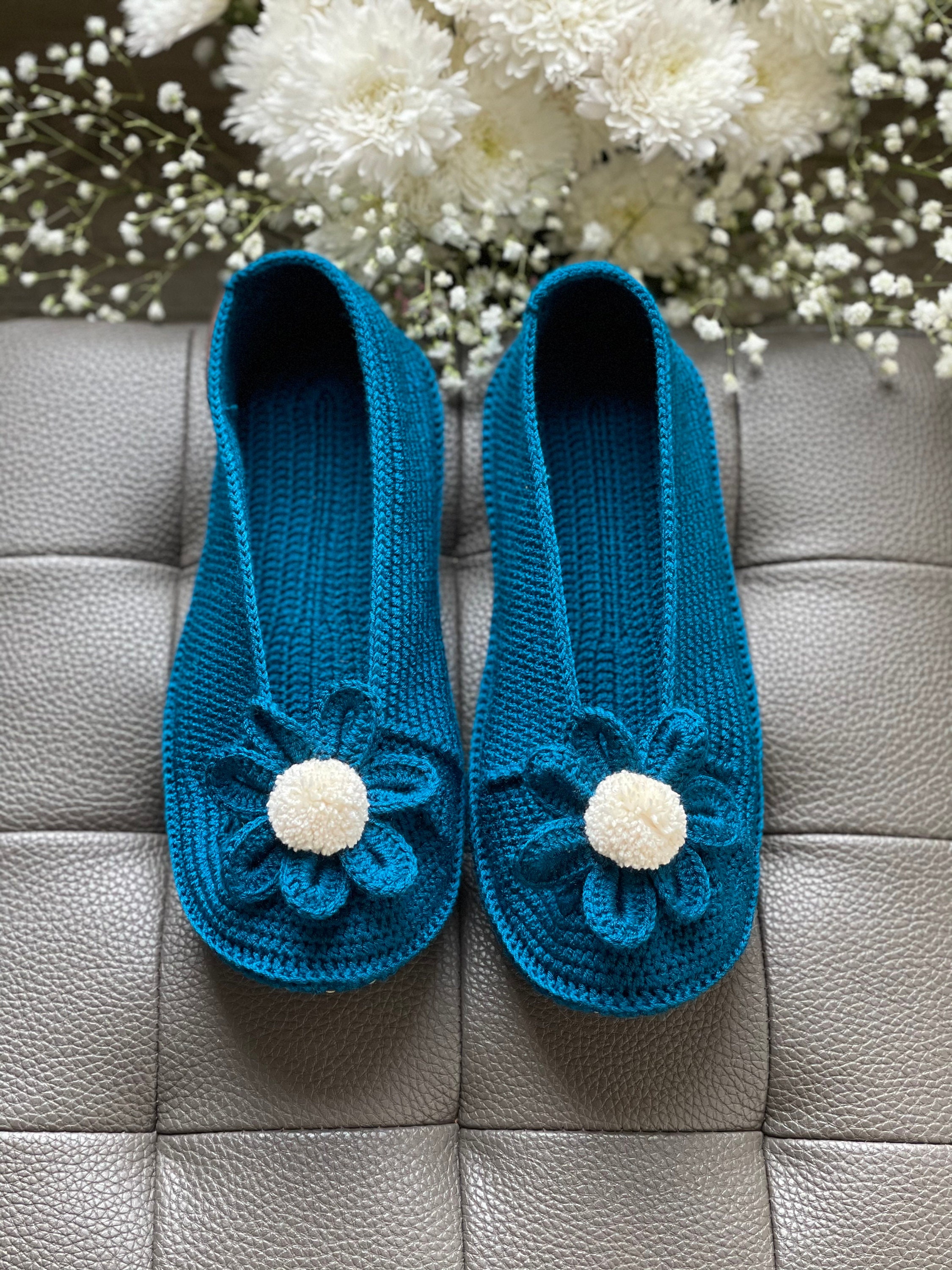 Handmade Slippers, Crochet Slippers, Womens Slippers, Cozy Flower ...