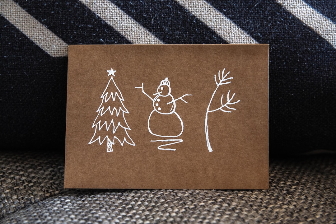 Hand-drawn Holiday Cards Set of 6 or 12 Tree Snowman Winter Nordic ...