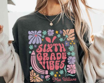 6th Grade Custom Name Teacher Shirt Preppy Teacher Sixth Grade Tshirt ...