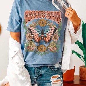 Groovy Mama Shirt Comfort Colors Retro Mom Tee 70's Flower Butterfly ...
