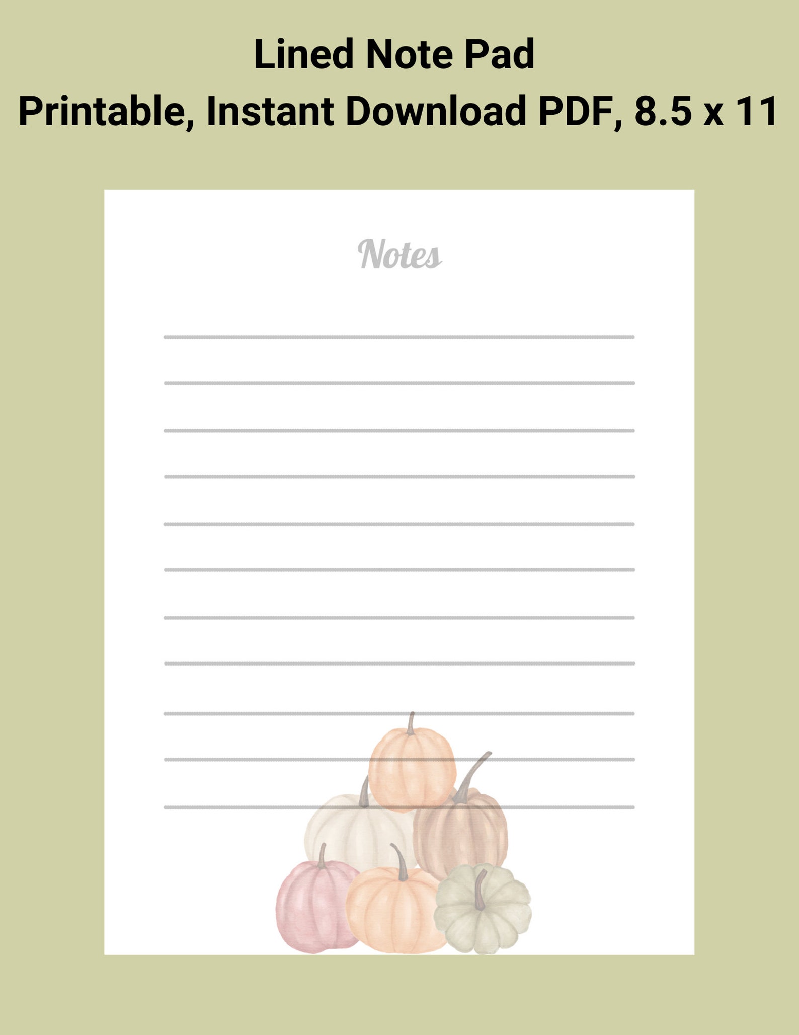 Fall Note Pad Printable, Lined Writing Paper, Note Page Printable ...