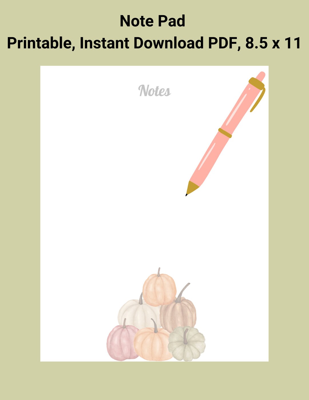 Fall Note Pad Printable, Writing Paper, Note Page Printable, Notes ...