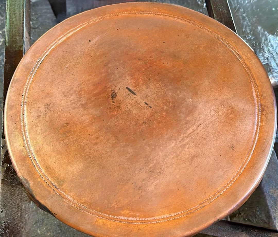 Copper Table Top - Round - Hammered With Engraved Decor - Patina - Etsy