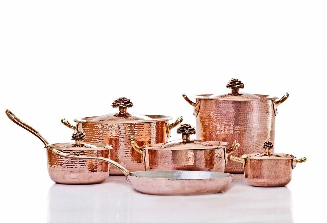 Solid Handmade Copper Cookware Set of 11 With Flower Lid - Cooking ...